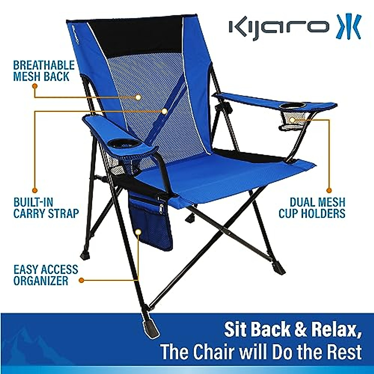 Kijaro Dual Lock Portable Camping Chairs - Enjoy the Outdoors with a Versatile Folding Chair, Sports Chair, Outdoor Chair & Lawn Chair - Dual Lock Feature Locks Position – Maldives Blue