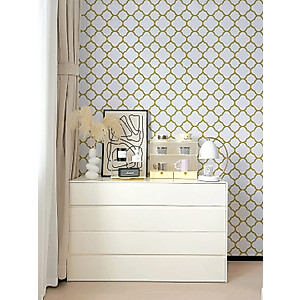 Safiyya 118"x17.7" Gold Peel and Stick Wallpaper White and Gold Pattern Contact Paper Self Adhesive Decorative Removable Contact Paper for Cabinets Modern Bathroom Wallpaper for Kitchen