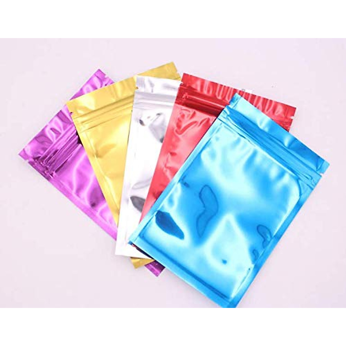 100PCS Reuseable Aluminum Foil Self Sealing Zip Mylar Packing Pouch Package Bags Heat Seal Food Storage Bag with Tear Notches Food Grade Pouches Bag for Candy Tea Sugar (Color Random) (7.5x10cm)