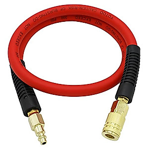 YOTOO Hybrid Lead-in Air Hose 3/8-Inch by 3-Feet 300 PSI Heavy Duty, Lightweight, Kink Resistant, All-Weather Flexibility with Bend Restrictors, 1/4" Industrial Quick Coupler and Plug, Red