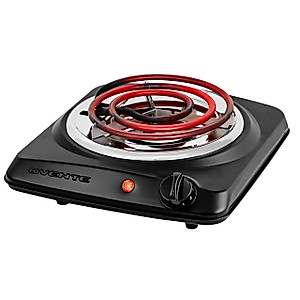 OVENTE Electric Countertop Single Burner, 1000W Cooktop with 6" Stainless Steel Coil Hot Plate, 5 Level Temperature Control, Indicator Light, Compact Cooking Stove and Easy to Clean, Black BGC101B