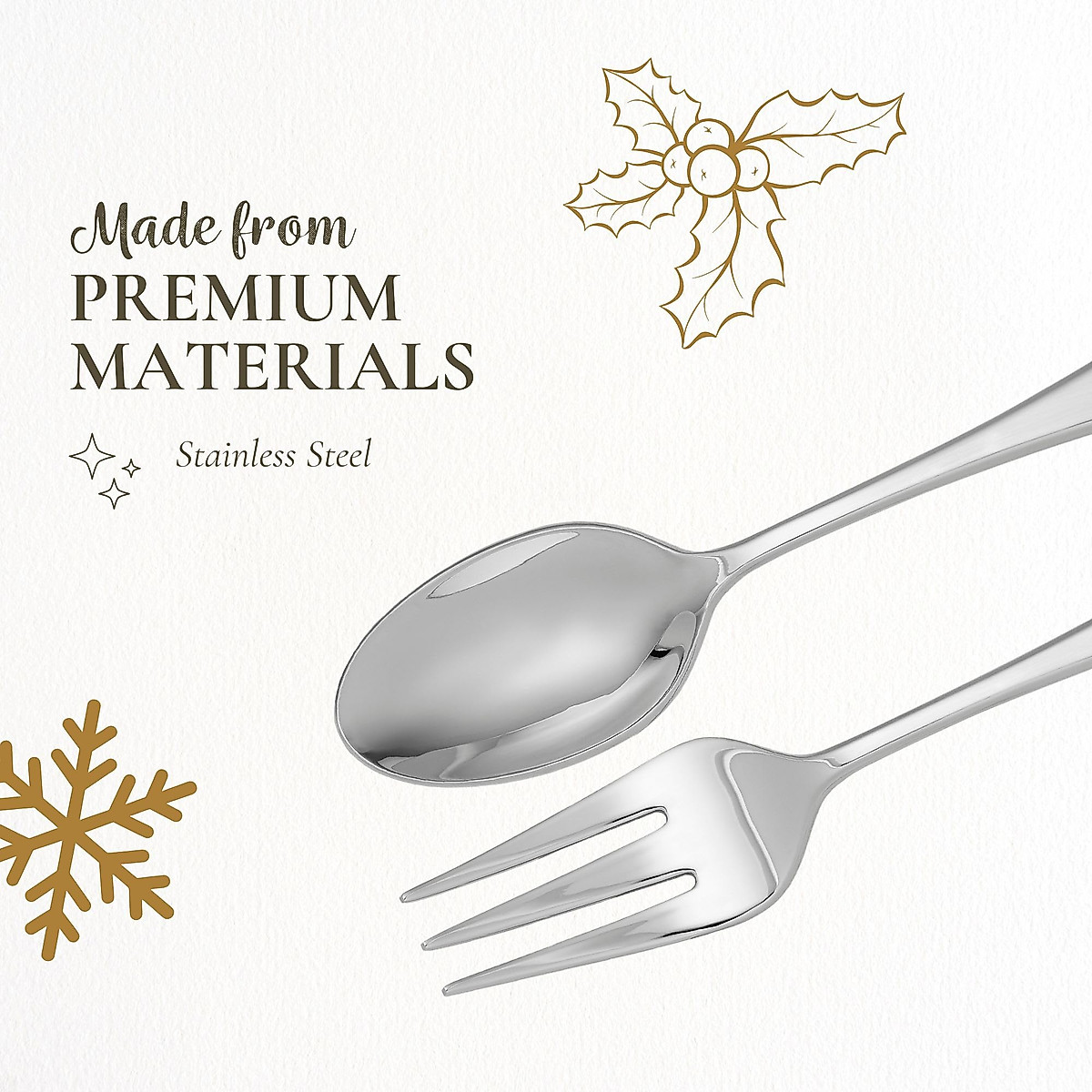 Spode Christmas Tree Salad Servers (Set of 2) - 10 Inch Flatware Serving Spoon & Fork, Festive Holiday Tableware, 18/10 Stainless Steel Serving Utensils - Dishwasher Safe, Ideal for Holiday Dining