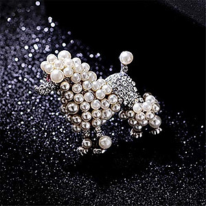 Cute Simulated Pearl Poodle Dog Brooch Pin Rhinestone Animal Lapel Collar Jewelry Accessories (Pearl Dog) X689