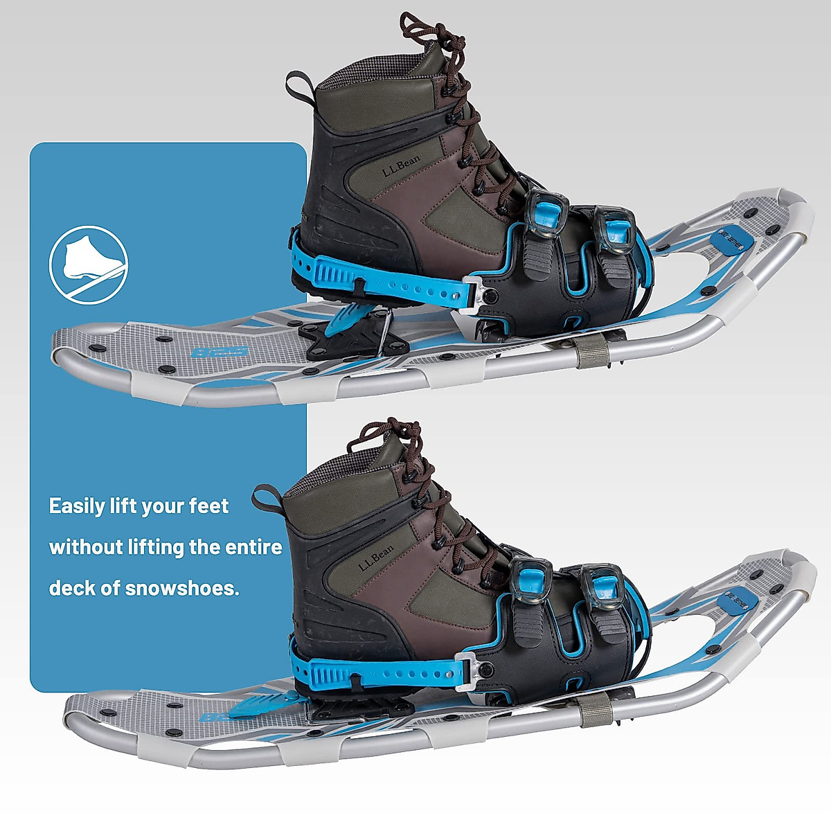 G2 21 Inches Blue Light Weight Snowshoes for Women Men Youth, Set with Trekking Poles, Tote Bag, Special EVA Padded Ratchet Binding, Heel Lift, Toe Box