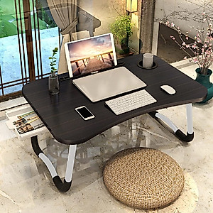 Foldable Bed Table for Laptop,Laptop Desk Table Stand,Laptop Bed Tray Table with Storage Drawer-Cup Holder, Notebook Stand Lap Desk for Writing Reading Eating, Portable Laptop Table for Bed Sofa Floor