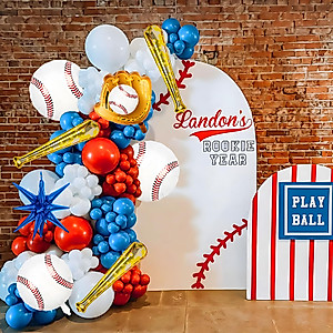 Baseball Garland Arch Kit With Glove, Bat, and Star Balloons - 128pcs Red, White, and Navy Blue for Baseball Theme Birthday, Baby Shower Party Supplies