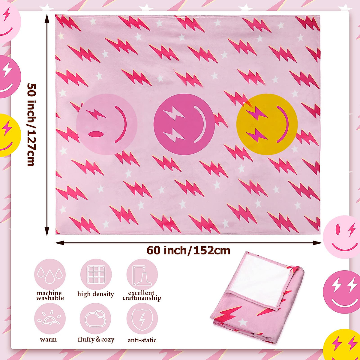 Rtteri Preppy Blanket for Women Pink Aesthetic Room Decor Hot Pink Preppy Room Decor Aesthetic Smile Blanket Soft Throw Blankets Flannel Blanket for Bedding Sofa Bedroom(60 x 50 Inch)