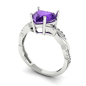 Clara Pucci 2.19ct Heart Cut Criss Cross Solitaire Halo Natural Amethyst Designer Anniversary Bridal Engagement Ring 14k White Gold 6