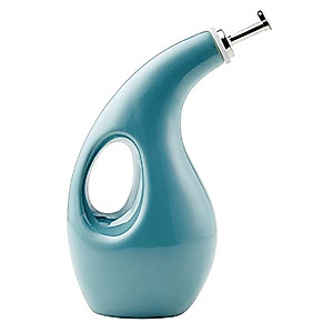 Rachael Ray 48467 Ceramic EVOO Oil and Vinegar Dispensing Bottle with Spout, 24 Ounce - Agave Blue