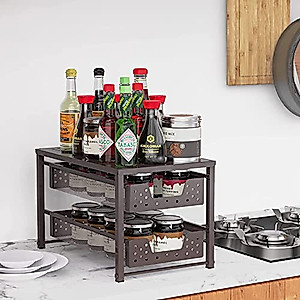 Simple Trending 2-Tier Under Sink Cabinet Organizer with Sliding Storage Drawer, Desktop Organizer for Kitchen Bathroom Office, Stackbale, Bronze