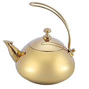 Theiere Marocaine Sanqiahome,Metallic Gold Kettle,Gold Teapot,Gold Kettle Classical 1.5L Stainless Steel Teapot Induction Cooker Teakettle Fast Water Heating Boiling Pot(Gold)