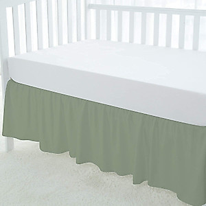 100% Egyptian Cotton, Nursery Crib Toddler (28" x 52" x 14") 800 Thread Count Crib Skirt Dust Ruffle, Bedding Skirts for Baby Boys or Girls, 14" Drop, Sage Solid