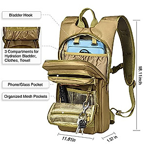 NOOLA Hydration Backpack with 3L TPU Water Bladder, Tactical Molle Water Backpack for Men Women, Hydration Pack for Hiking, Biking, Running and Climbing (Tan)