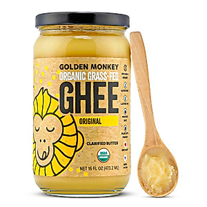 Organic Ghee Butter Grass Fed Clarified – 16 Oz Ghee Butter – Unsalted Butter Certified Organic Ghee Oil – Perfect for Paleo, Keto, Lactose & Gluten Free Diet