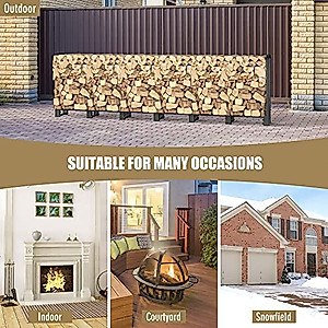 Hokut Firewood Rack Outdoor with Waterproof Cover - Upgraded Heavy Duty 8ft Log Rack Indoor Holder - Adjustable Fire Wood Racks - Black Storage Organizer Stand Tool for Fireplace