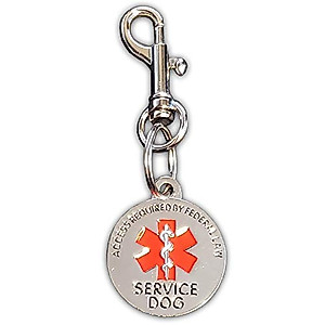 ActiveDogs.com Double Sided Service Dog Chrome Tag, ADA Access Required Federal Law Clip Tag w/Red Medical Alert Symbol - 1.25"