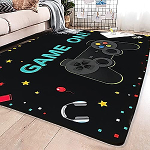 CANARO Game Rug Teen Boys Carpet, Gaming Rugs ’s Bedroom with Gamer Controller Decoration Non Slip Floor Mat for Bedroom Living Room Playroom Sofa Indoor Outdoor Area Black Décor, small 31x20inch