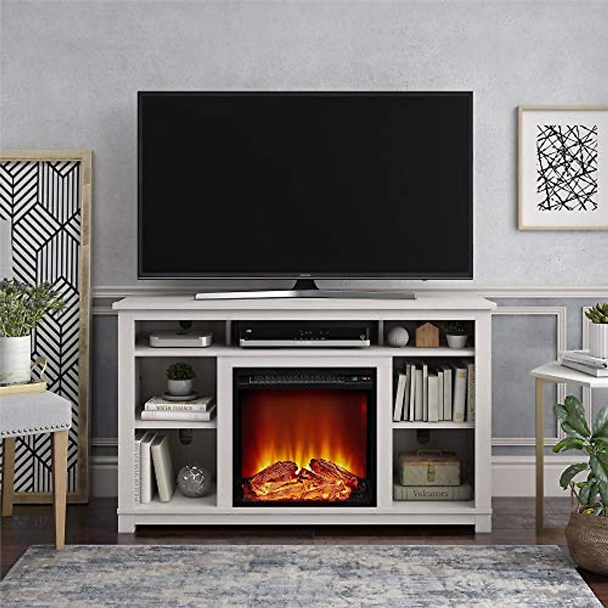 Ameriwood Home Edgewood Fireplace TV Stand for TVs up to 55", Ivory Pine
