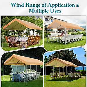PHI VILLA 10x20 ft Heavy Duty Carport Car Canopy Garage Boat Shelter Party Tent（ith 4 Sand Bag）,Beige