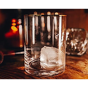 Whiskey Glasses - Set of 4, 11oz Scotch Glasses, Gold Rimmed Whiskey Glasses, Bar Glassware, Unique and Classy Lowball Glass Set for Whiskey, Bourbon, and Scotch Lovers