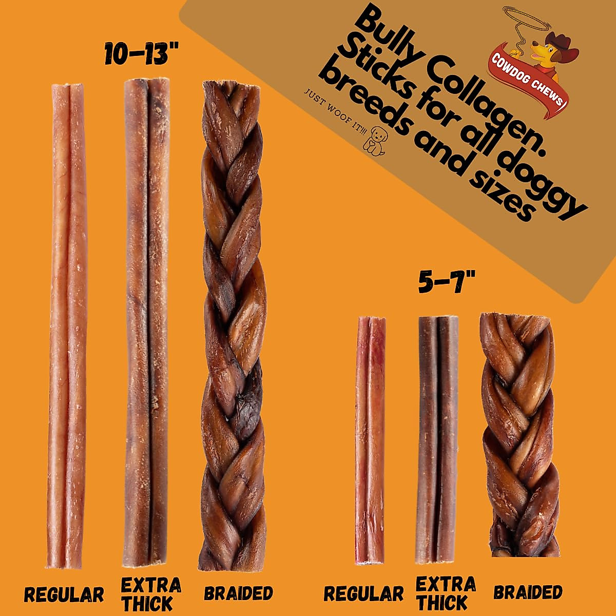 Cowdog Chews Extra Thick Bully Collagen Sticks -Unique Real Large Bully Collagen (10-13", 3 Count) - Best Bully Stick Natural Substitute - Odor-Free, Fully Digestible.