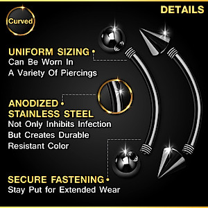 4PCS Stainless Steel Black Curved Barbell Bar 14 Gauge 4mm Ball Spike Nose Earrings Eyebrow Piercing Jewelry See More Sizes (4pcs 10mm bar)