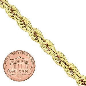 The Bling Factory 6.7mm 14k Yellow Gold Plated Twisted Rope Chain Necklace, 30 inches