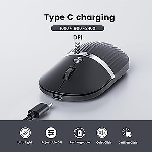 ProtoArc USB C Wireless Bluetooth Mouse, Multi-Device HubMouse for Business and Travel with Type C Hub Portable Silent Rechargeable Laptop Mouse for iPad, Tablet, MacBook, Surface Pro-Dark Gray