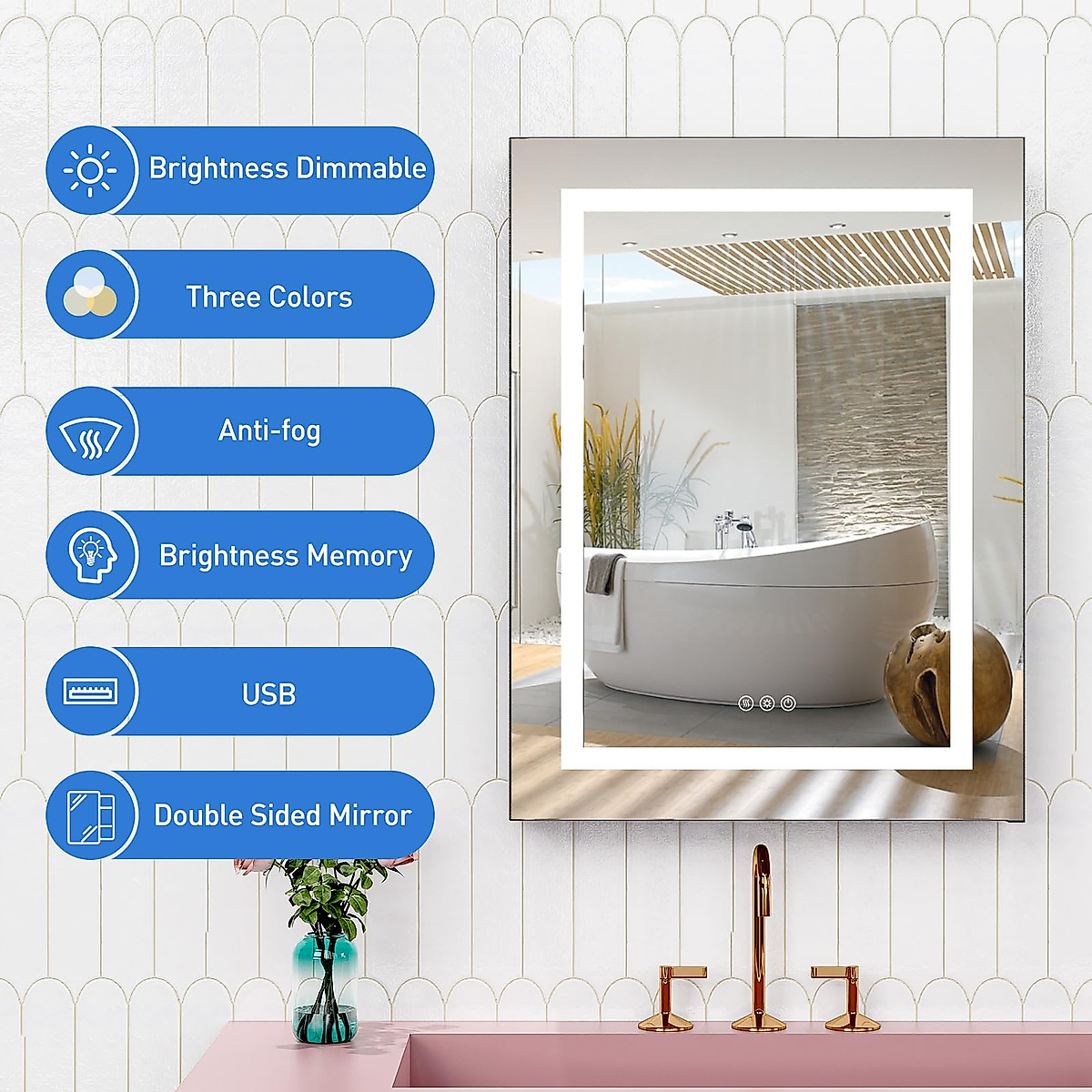 Kiiminki LED Bathroom Cabinet, Wall Mounted Medicine Cabinet with LED Mirror 3 Colors Changeable & Dimmable Brightness, Anti-Fog Function (Black, 36X24)