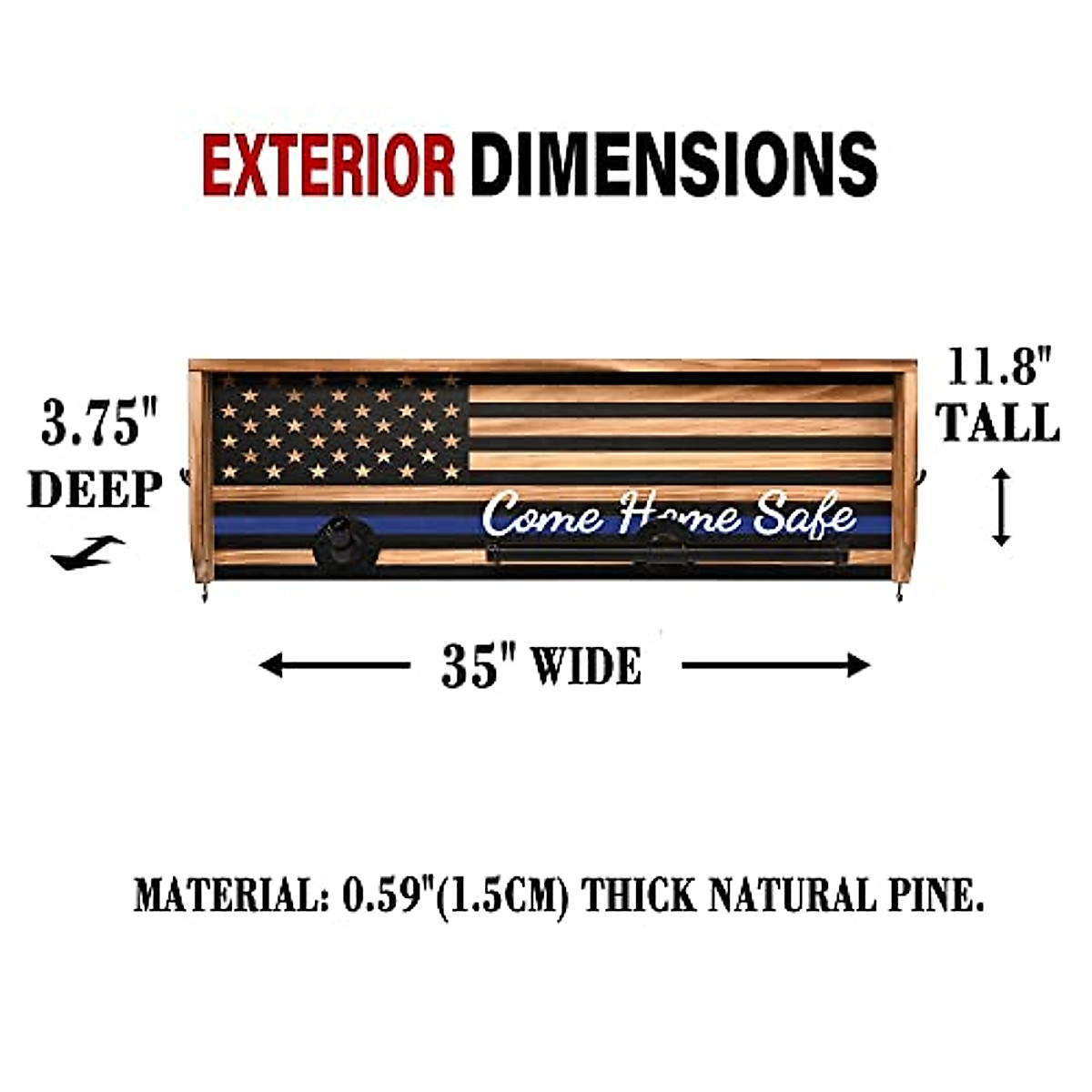 PINKBlUE Personalized Customization Wall Mounted Tactical Duty Gear Rack with Police Flag – Police Storage Shelf & Law Enforcement Organizer-Police Gift Decor (Wood Color)