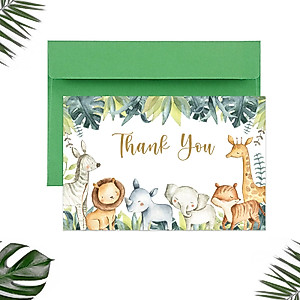 Buerhanerry 50 Safari Thank You Cards, 4x6 Jungle Animals Baby Shower Thank You Cards, Safari Themed Birthday Thank You Notes