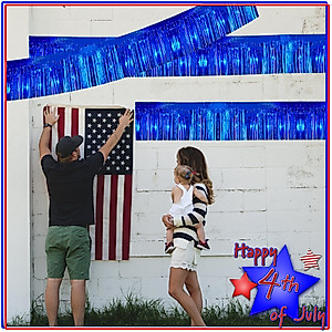 4 Pack 10 Feet Glitter Royal Blue Parade Float Decorations for Trailer Car, Glitter Foil Fringe Metallic Tinsel Streamers Banner Garland for Graduation Weeding Homecoming Birthday Party