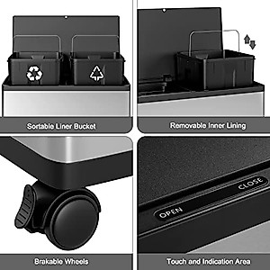 finetones 16 Gallon Automatic Dual Trash Can, 2×8 Gallon Touch-Free Kitchen Trash Can with Brakable Wheels, Motion Sensor Garbage Can for Kitchen Recycle Trash Can, Soft-Closed Lid, Large Capacity