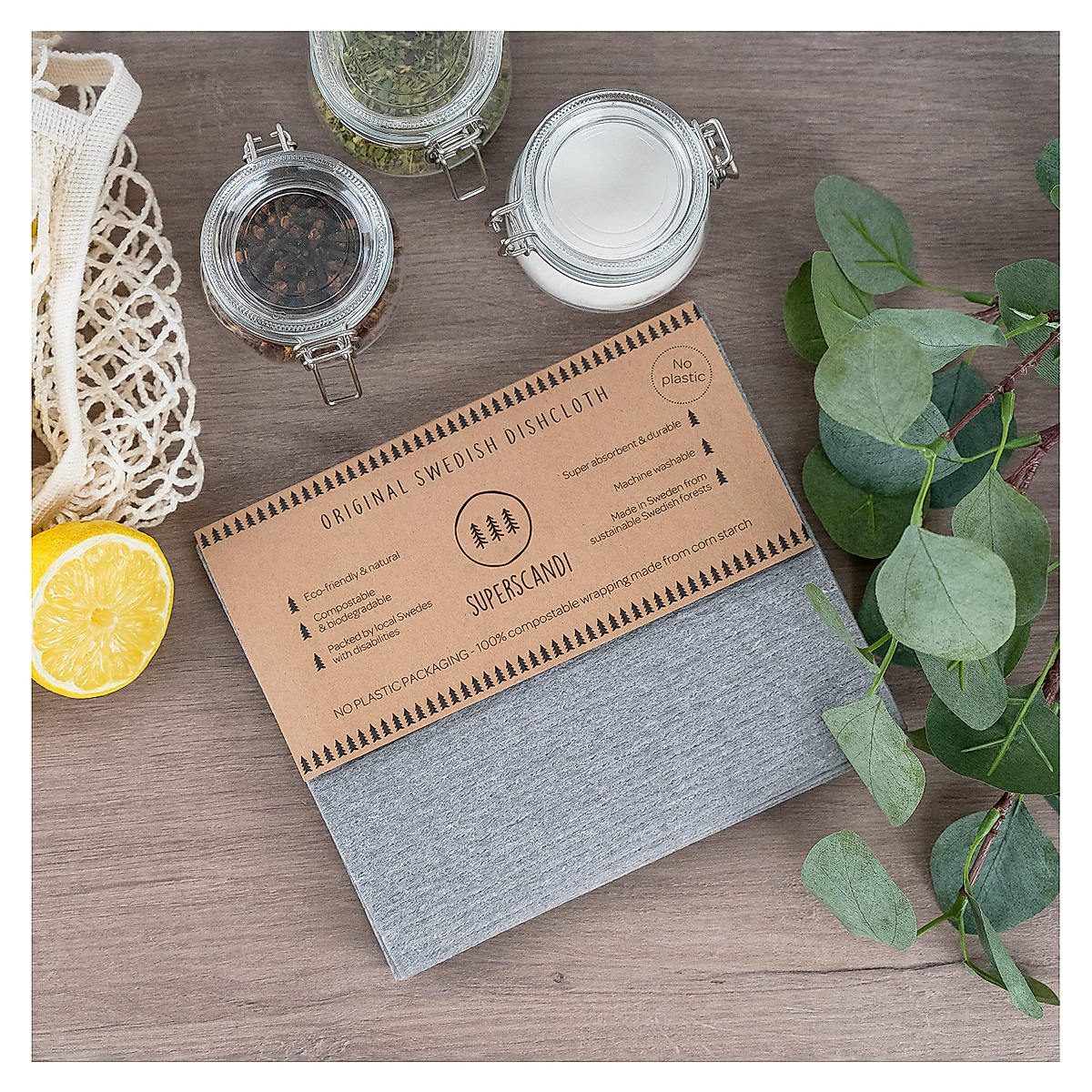 SUPERSCANDI Swedish Dishcloths for Kitchen Grey 10 Pack Reusable Compostable Kitchen Cloth Made in Sweden Cellulose Sponge Swedish Dish Cloths for Washing Dishes