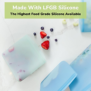 WeeSprout Reusable Silicone Bags (Set of 3) 100% Food Grade Storage Containers, Leakproof, Dishwasher & Microwave Safe, Snack, Sandwich, Quart, & Half Gallon Sizes