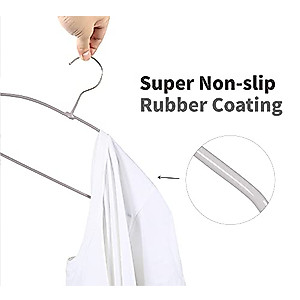 TOPIA HANGER Metal Hangers 20 Pack, Non Slip Clothes Hangers Space Saving, Heavy Duty Rubber Coated Wire Hanger for Coat, Shirt, Dress, Pants-Grey, CT12G