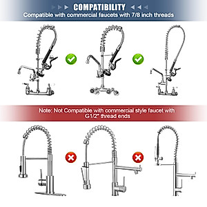 45" Commercial Sink Sprayer Hose, 45 Inch Pre Rinse Hose with Stainless Steel Spring & Heat Resistant Handle, Sink Hose Spring Replacement for Commercial Restaurant Industrial Kitchen Sink Faucet