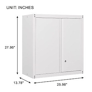 GREATMEET Metal Wall Mount Locking Cabinet with Adjustable Shelf, Garage Storage Cabinet with Locking Doors, Office Filing Cabinet with Lock, Storage Cabinet for Garage, Home Office, Kitchen