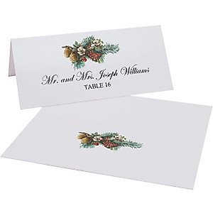 Christmas and Holiday Pine Boughs Printable Place Cards, Set of 60 (10 Sheets), Laser & Inkjet Printers - Wedding, Party, Dinner, and Special Events - Made in the USA