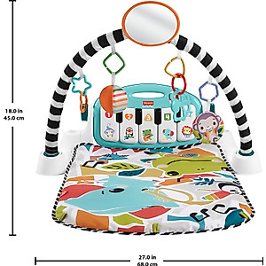 Fisher-Price Baby Playmat Glow and Grow Kick & Play Piano Gym, Blue Musical Learning Toy with Developmental Activities for Newborns 0+ Months