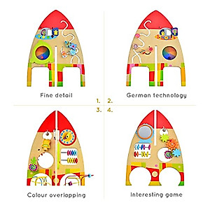 Classic World Activity Cube Rocket, Activity Box Space Craft Activity Center with Bead Maze Gears Mirror Roller Coaster Busy Board for Toddlers Kids