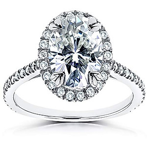 Kobelli Oval Moissanite and Lab Grown Diamond Halo Engagement Ring 1 4/5 CTW 14k White Gold (GH/VS, DEF/VS), 6.5