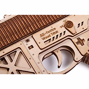 Wood Trick Assault Gun AR-T Model Kit for Adults and Teens to Build - with Telescoping Butt, Fuse, Sight and Clip for 12 Rounds - Detailed Construction - 23x8″ - 3D Wooden Puzzle - 14+