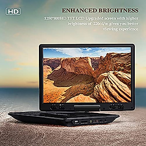 14.9" Portable DVD Player with 12.5" Large HD Swivel Screen,Exclusive Button Design,Car Headrest Mount Provided,High Volume Speaker,Support CD/DVD/SD Card/USB,Region Free