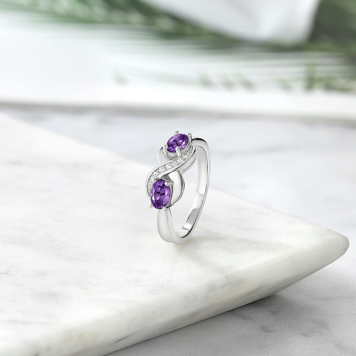 Gem Stone King 925 Sterling Silver 2-Stone Gemstone Birthstone and White Created Sapphire Infinity Promise Forever Love Knot Ring For Women | Oval 6X4MM | Available In Size 5, 6, 7, 8, 9