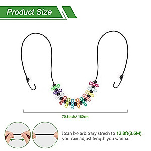 Techops Portable Clothesline, Retractable Adjustable Clothes Line Rope with 12 Clothespins, 13 Anti-Skid Clips, Windproof Travel Camping Drying Clothes Rope for Hotel, Outdoor and Indoor