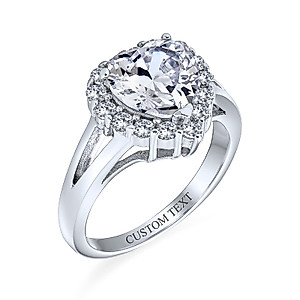 Personalize Romantic Statement 3CT AAA CZ Halo Promise Brilliant Cut Heart Shape Engagement Ring For Women .925 Sterling Silver Split Band Customizable