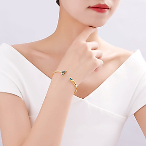 Aradoo Mermaid Tail Bangle Bracelets For Women, Abalone Shell Stainless Steel Open Cuff Bracelet, Inlaid Cubic Zirconia Germanium Energy Bracelet, Birthday Jewelry Gifts For Women (Gold)