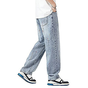 PARVENZA Men's Regular Jeans Classic Denim Pants Straight Trousers (DY18,M)