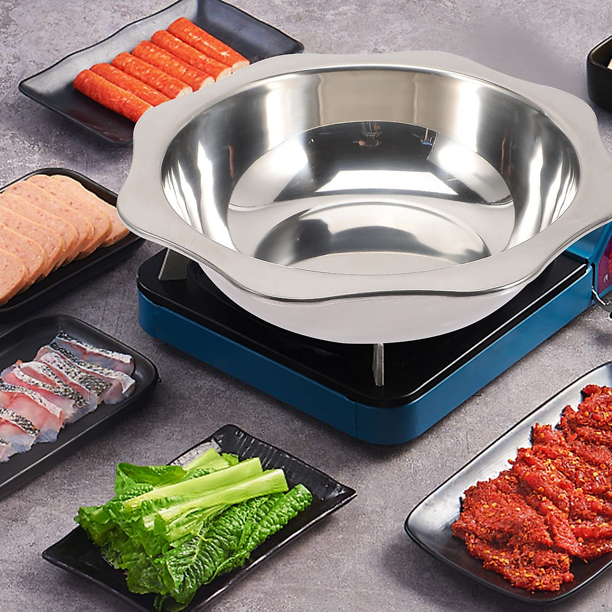 Cabilock Stainless Steel Octagonal Pot Electric Stove Pot Ramen Cooker Stir Fry Pan Shabu Shabu Hot Pot Stock Pasta Pot Stainless Cookware Food Cooking Hot Pot Steamer Dog